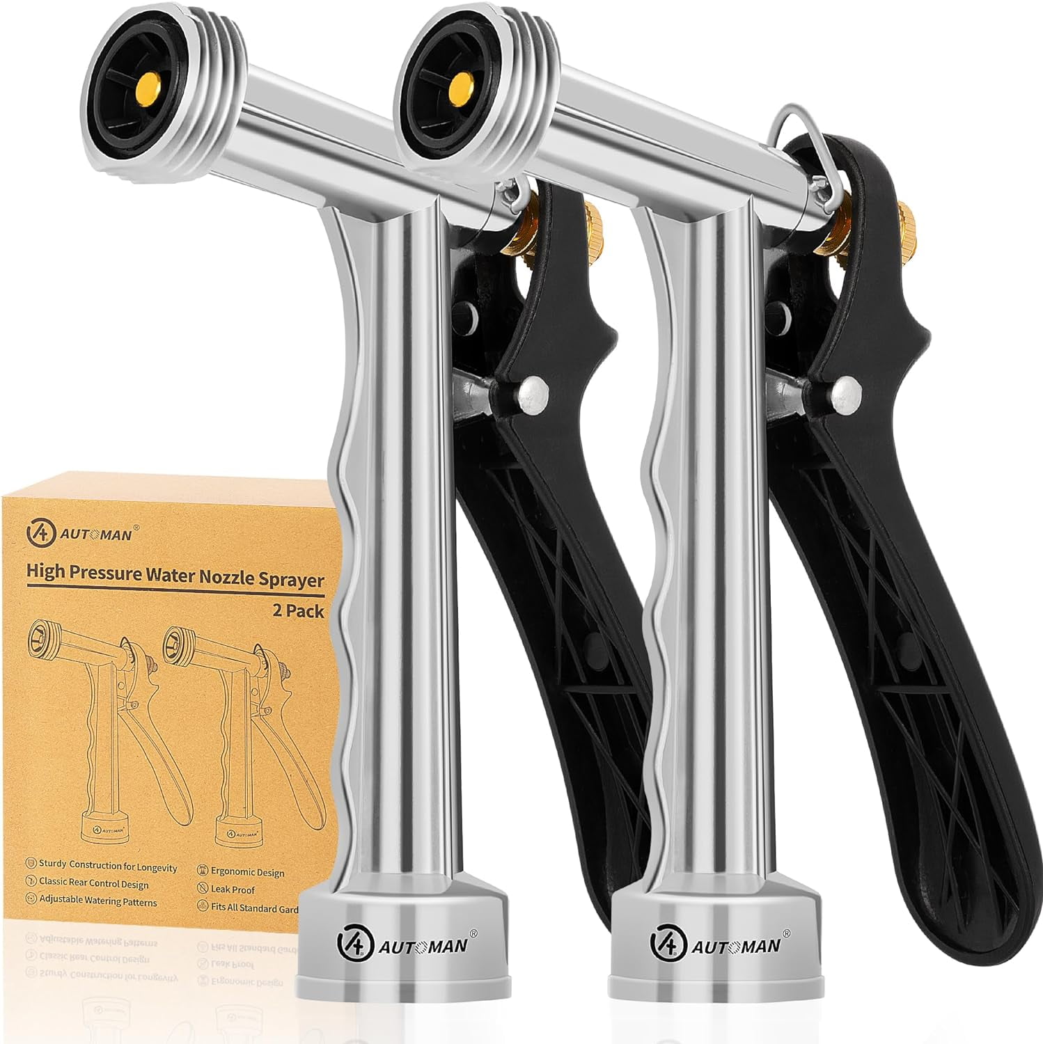 Garden Hose Nozzle, 2 Pack High Pressure Nozzles, Full Size Pistol Grip ...