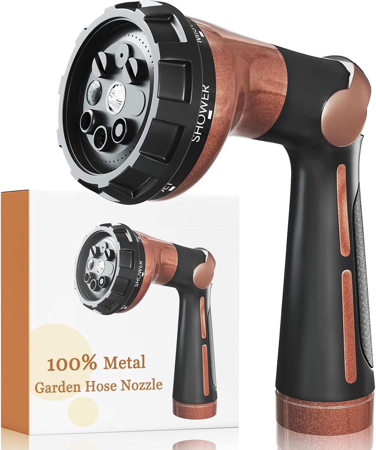 Garden Hose Nozzle, Heavy Duty, 100% Metal Hose Nozzle, 8 Spray ...