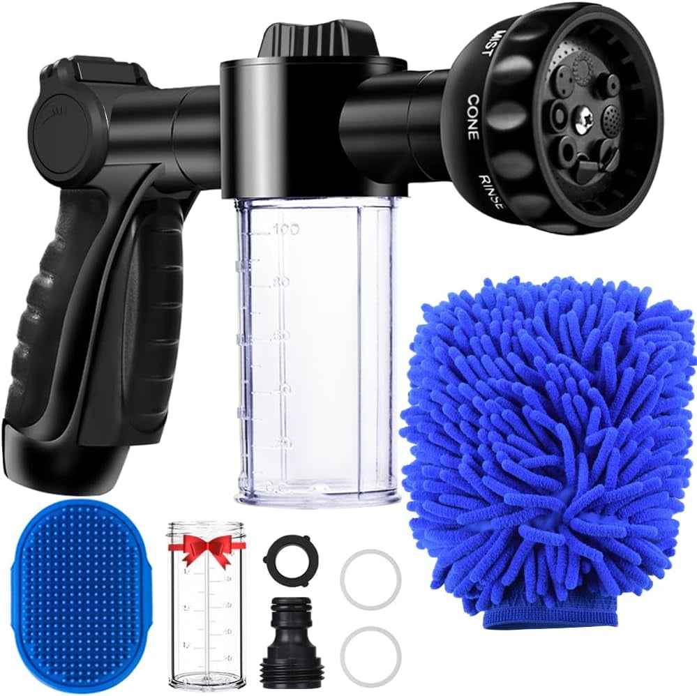 Garden Hose Nozzle, High Pressure Hose Spray Nozzle 8 Way Spray Pattern ...