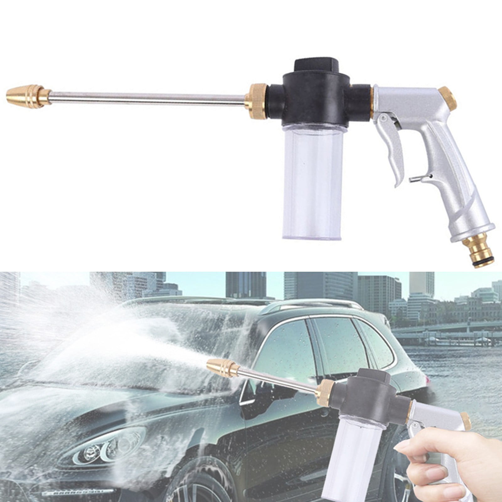 Garden Hose Nozzle Long Rod with Foam Kettle | 6 Spray Modes | Heavy ...