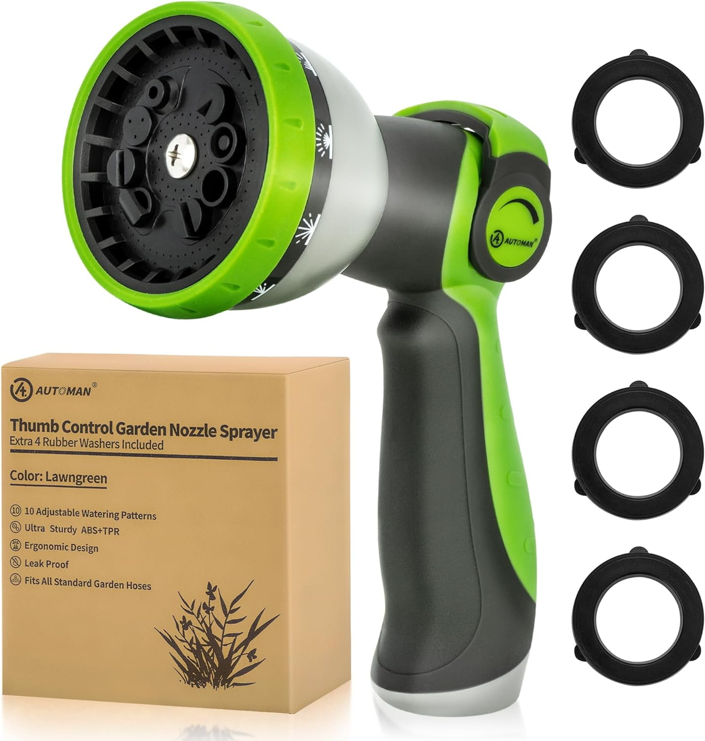 Garden Hose Nozzle Sprayer - 10 Spray Patterns, Thumb Control On Off ...