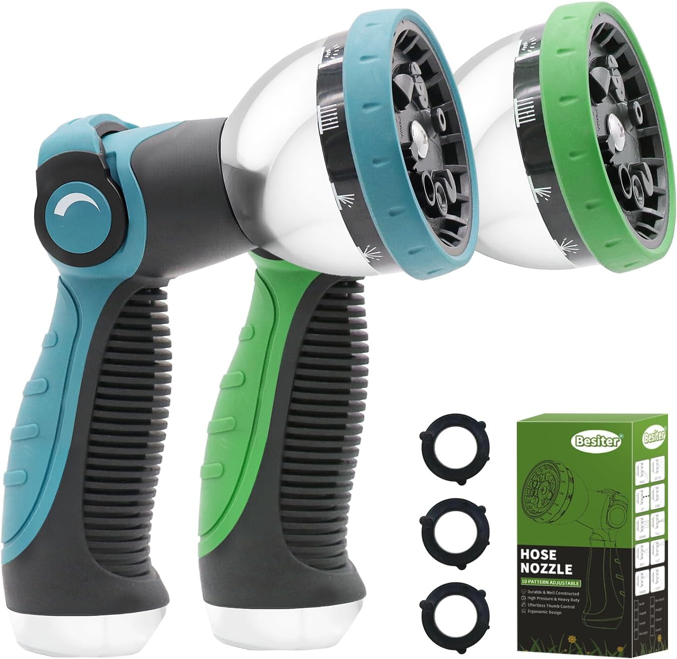 Garden Hose Nozzle Sprayer: 2 Pack 10 Watering Patterns Spray Nozzles ...
