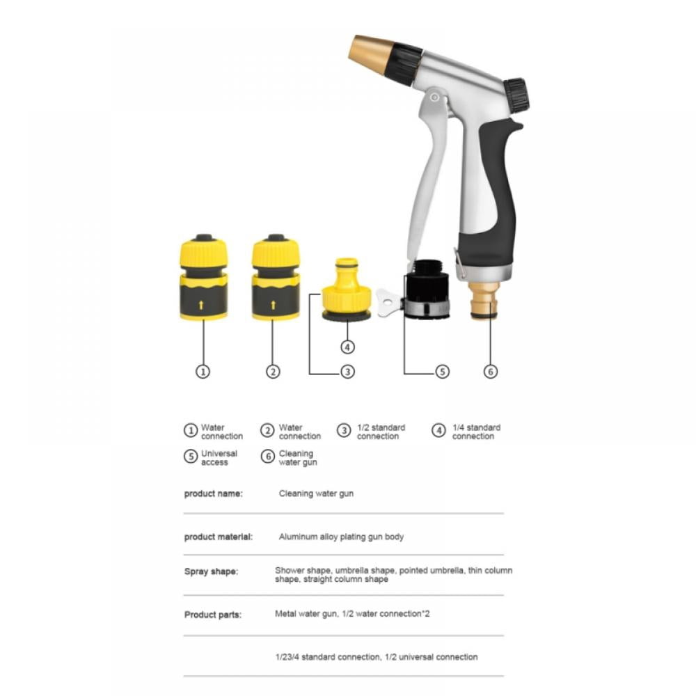 Garden Hose Nozzle Sprayer Gun, Zinc Alloy Gun Body & Full Brass Nozzle ...