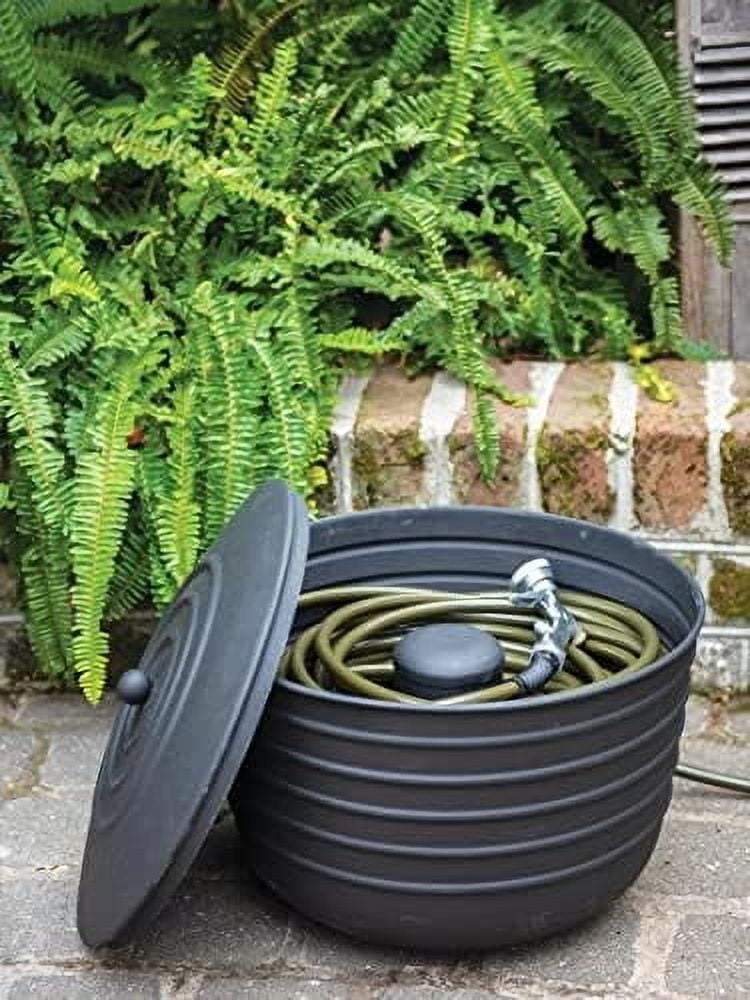 Garden Hose Pot with Lid | Matte Black Low Carbon Steel Watering Hose ...