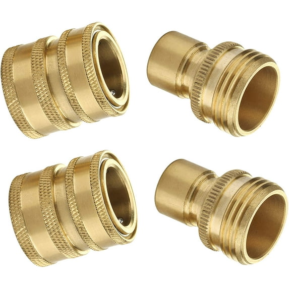 Garden Hose Quick Connect Fittings, 3/4 Inch GHT Solid Brass, Quick Connector Set, 2-Pack ...