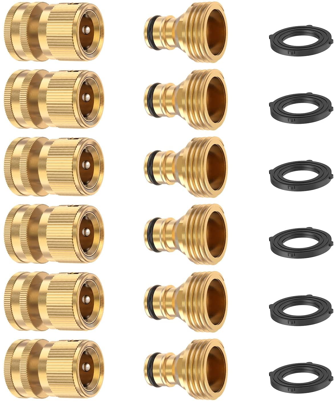 Universal Solid Brass Garden Hose Quick Connector, 3/4 Inch GHT No-Leak ...