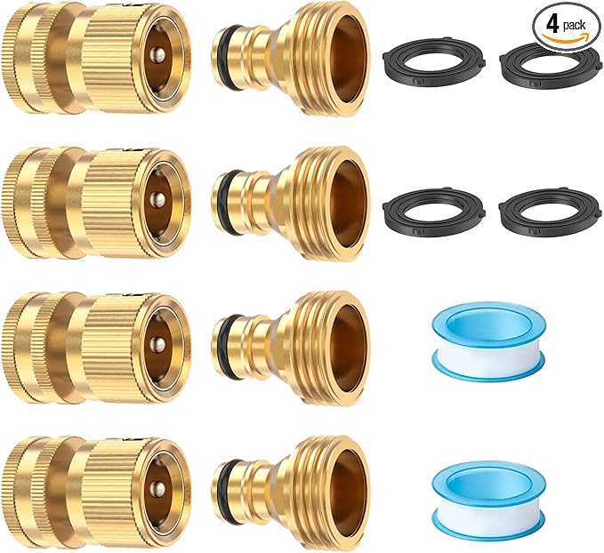 Garden Hose Quick Connector, Solid Brass 3/4 Inch Thread Fitting No-Leak Water Hose Female and ...