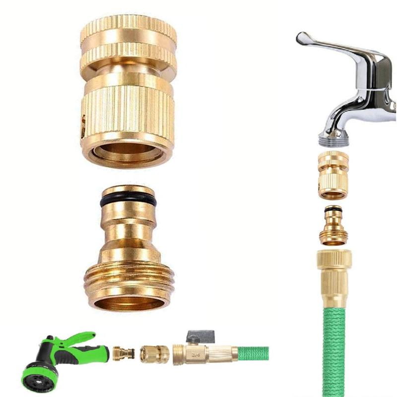 Garden Hose Quick Connectors Kit, 1 Set Solid Brass 3/4 Inch GHT Thread Easy Connect Fittings ...