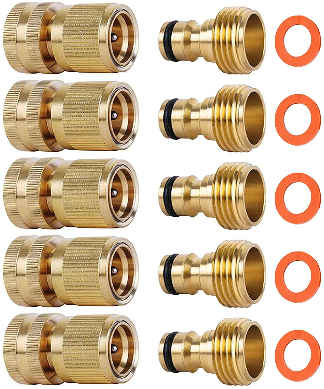 Garden Hose Quick Connectors, Solid Brass 3/4 inch GHT Thread Easy ...
