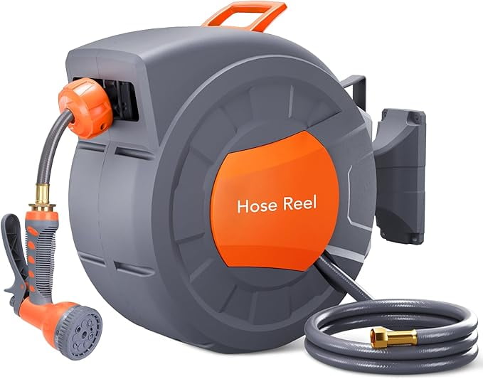 Retractable Garden Hose Reel - 1/2 in x 100 ft, Wall Mounted, 9 ...