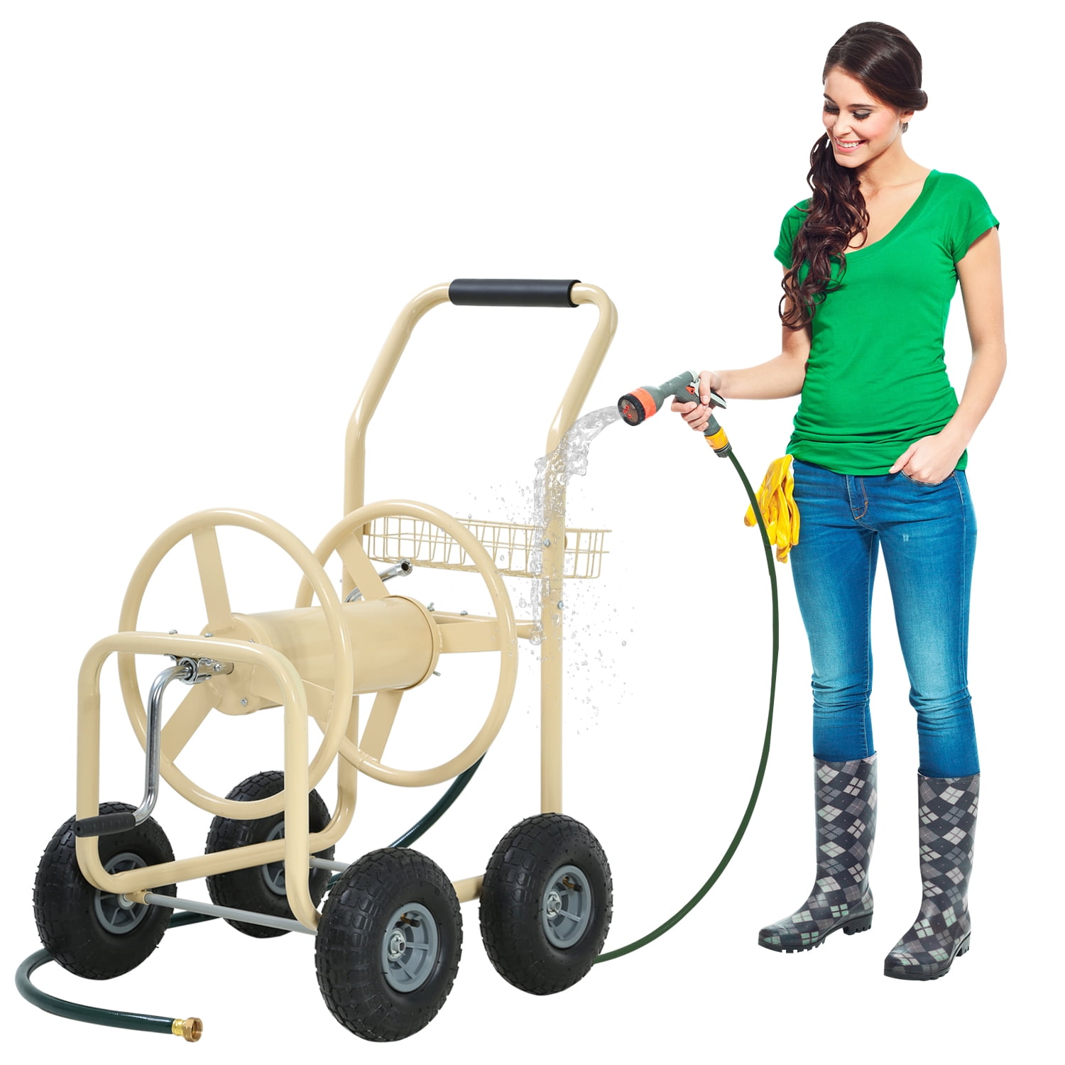Garden Hose Reel Cart with Wheels Heavy Duty Hose Reels Cart Water Hose ...
