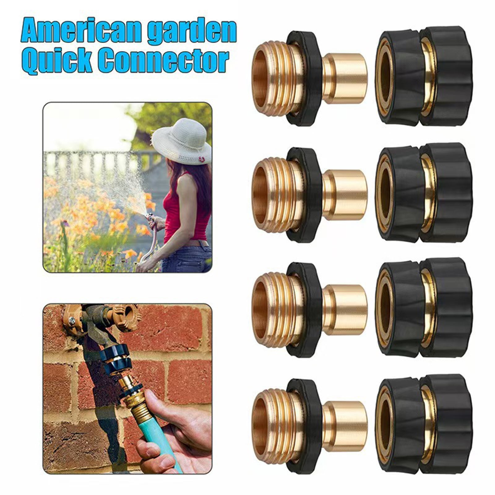 Garden Hose Solid Brass Fitting Adapter Connector Kit Leakproof ...