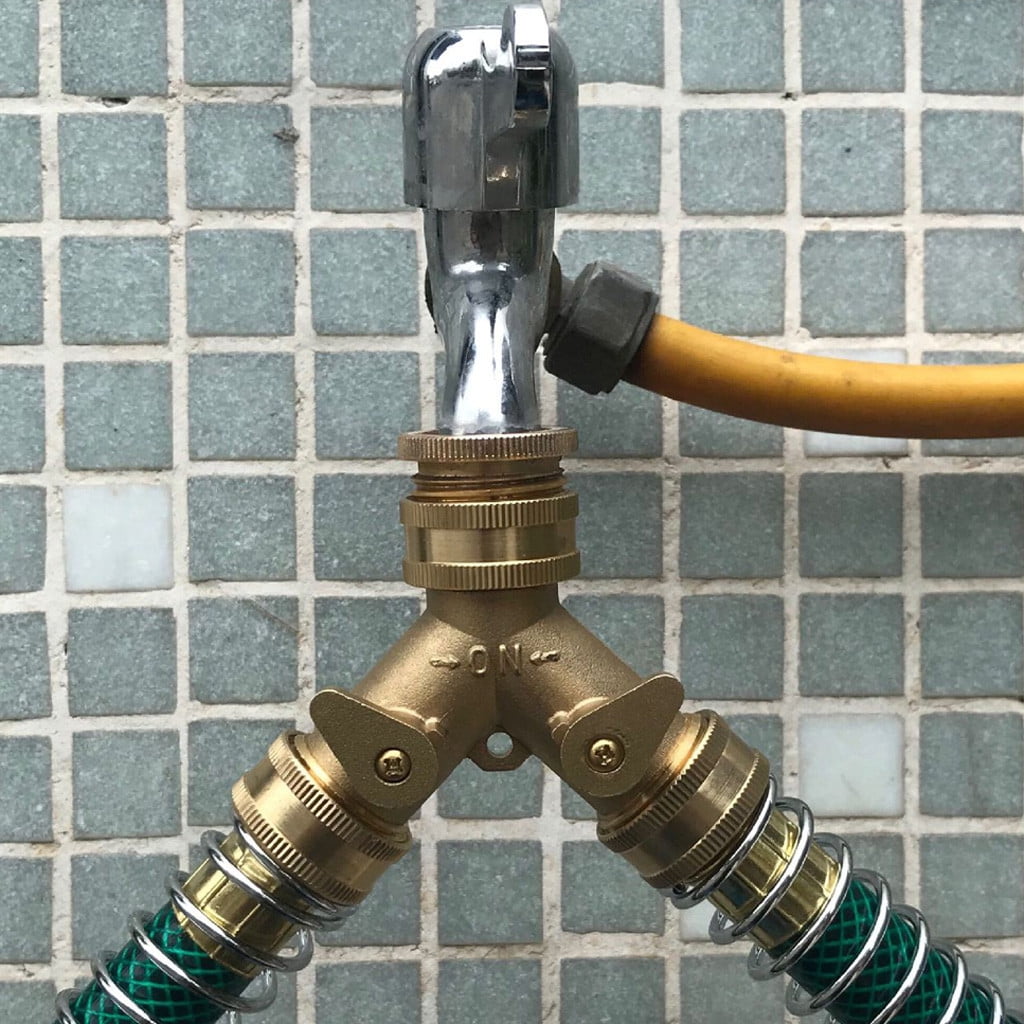 Garden Hose Splitter 2 Way Brass Connector | Dual Water Valve ...
