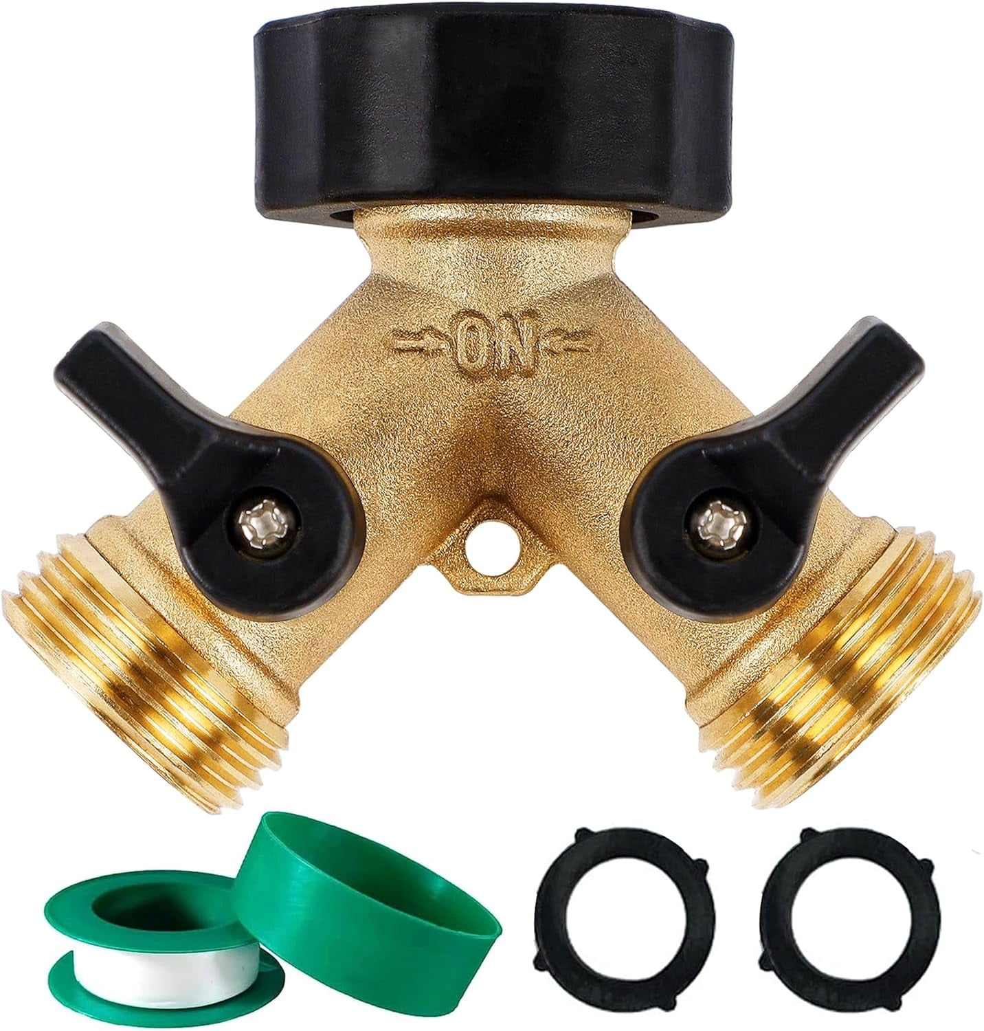Garden Hose Splitter 2 Way, Heavy Duty Brass Connector Tap Splitter, Y ...