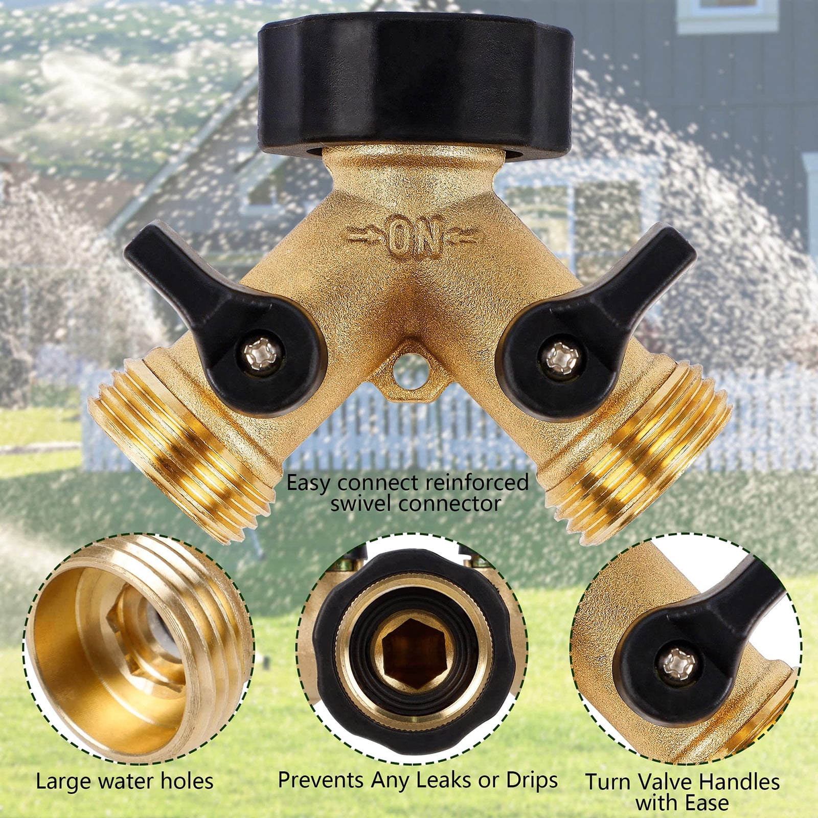 Garden Hose Splitter 2 Way, Heavy Duty Brass Connector Hose Y Splitter ...