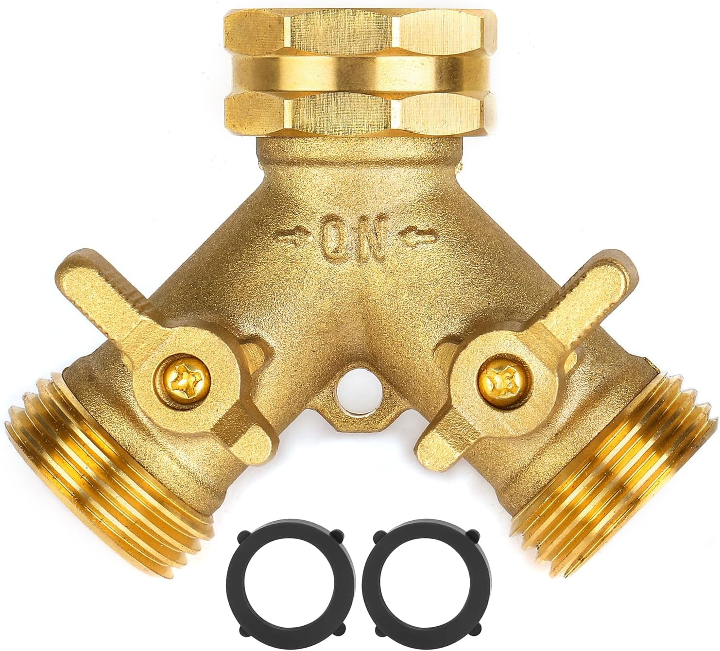 Garden Hose Splitter 2 Way Heavy Duty, Brass Faucet Adapter With Long ...