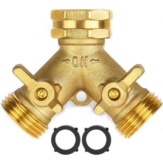Garden Hose Splitter 2 Way Heavy Duty, Brass Faucet Adapter With Long ...