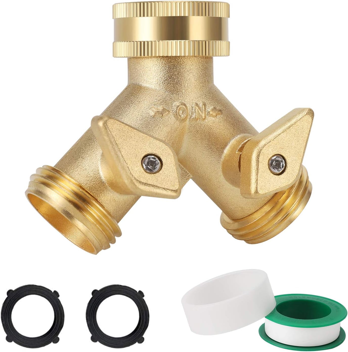 Garden Hose Splitter 2 Way Heavy Duty,Brass Faucet Splitter,Y 3/4 Water ...