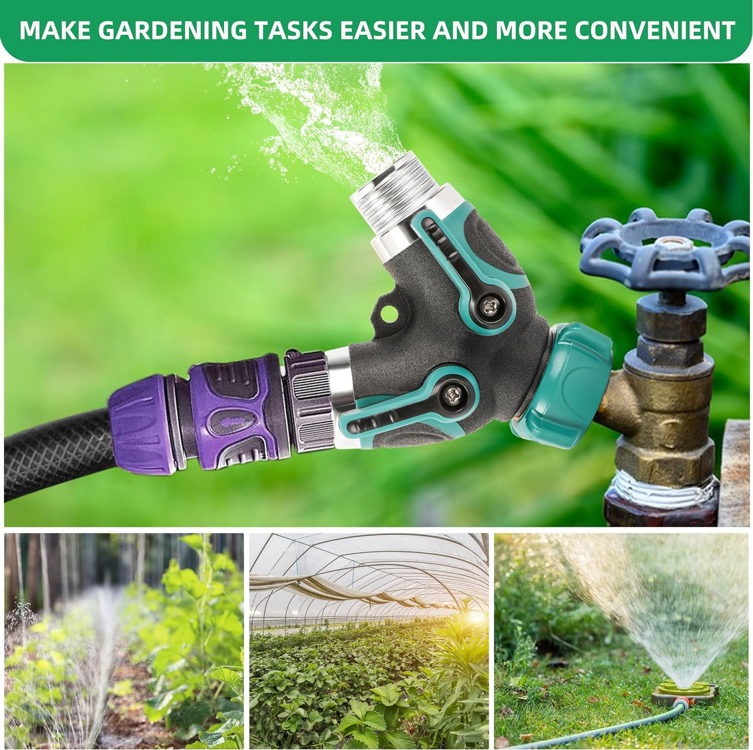 Garden Hose Splitter 2 Way, Hose Bib Splitter, Y Splitter 2 Valves With ...