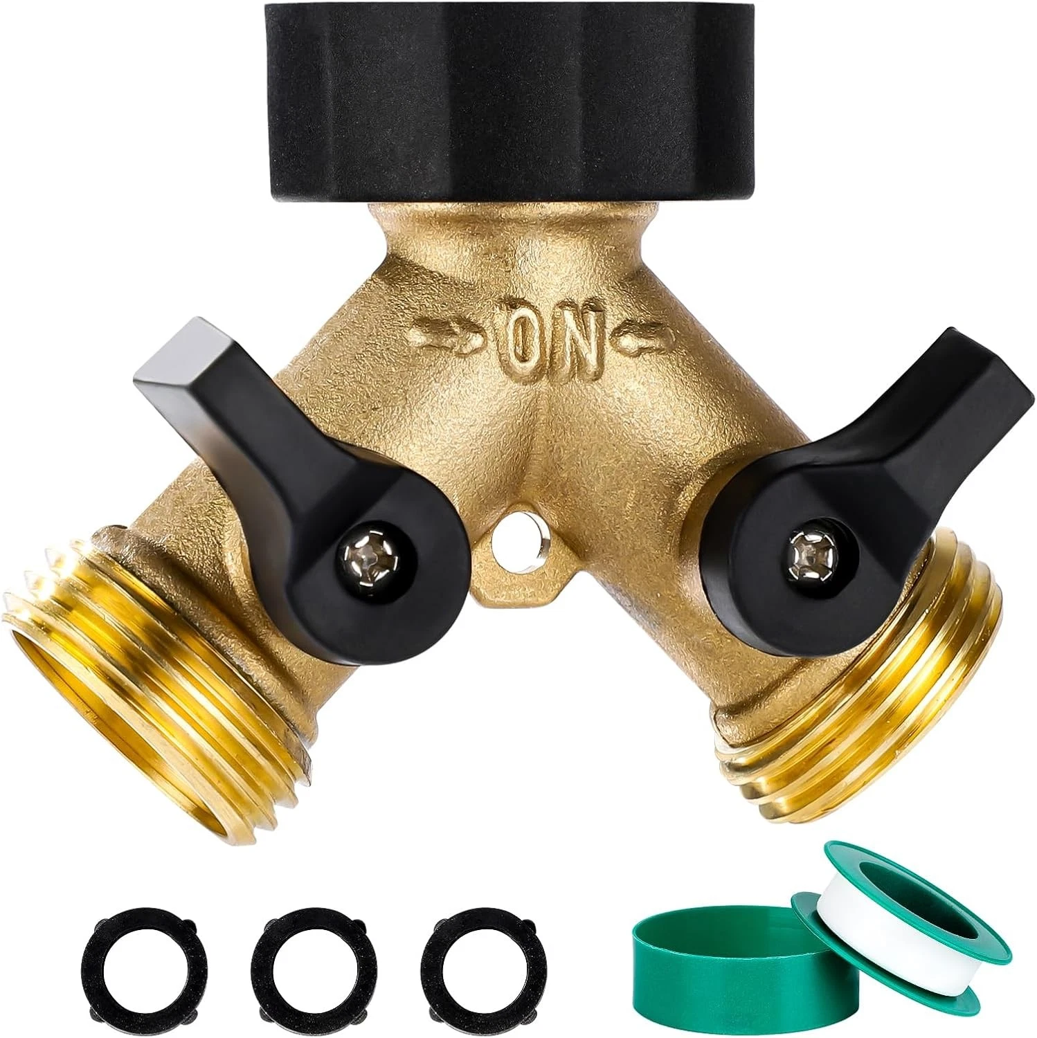 Garden Hose Splitter 2 Way, , Includes 3 Rubber Washers & Teflon Tape(1 ...