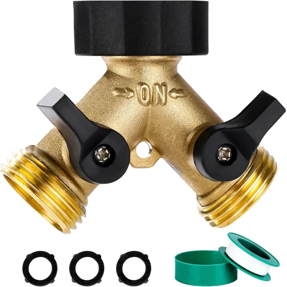Garden Hose Splitter 2 Way, , Includes 3 Rubber Washers & Teflon Tape(1 ...