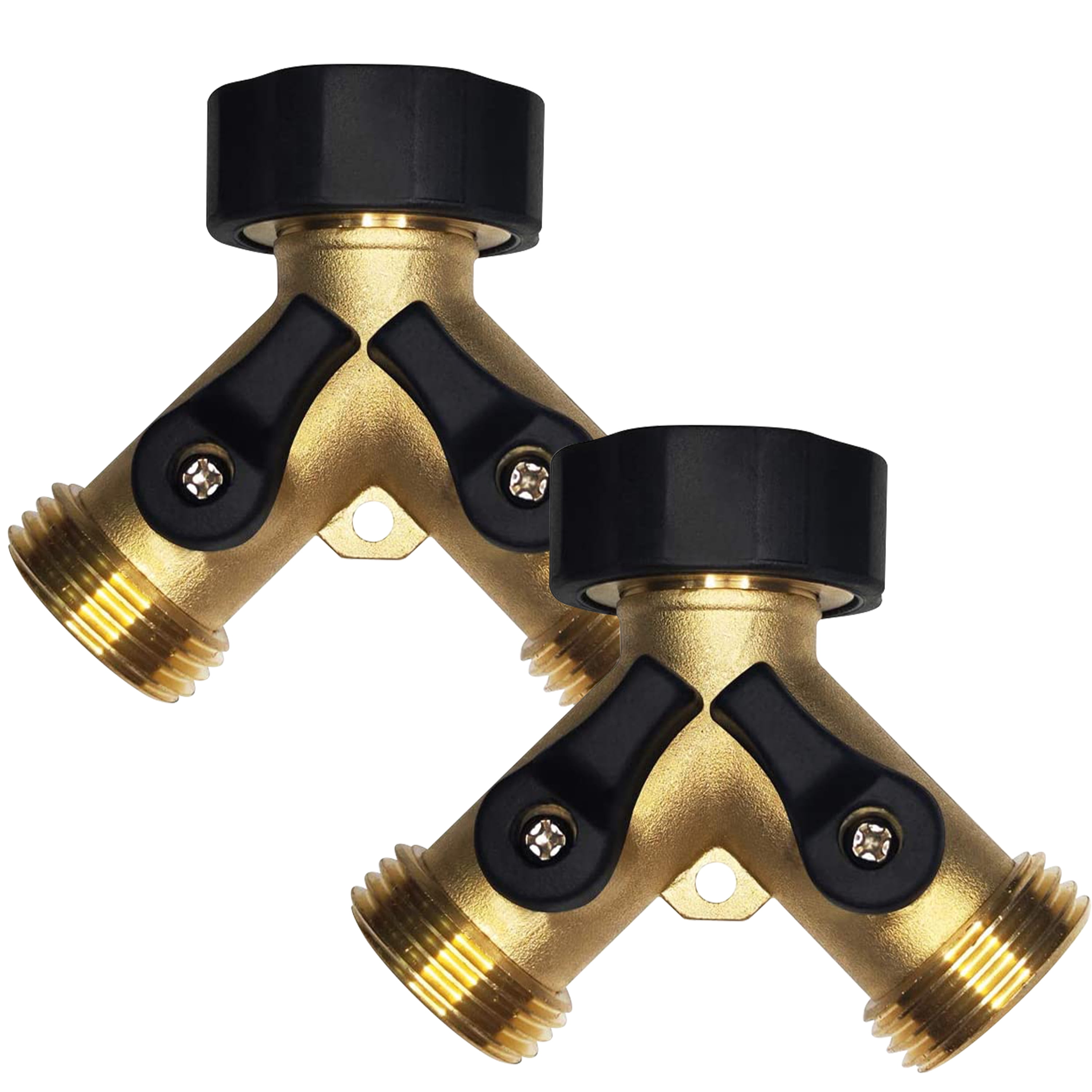 Dual Outdoor Heavy-Duty Brass Garden Hose Splitter 2 Way Y Connector ...