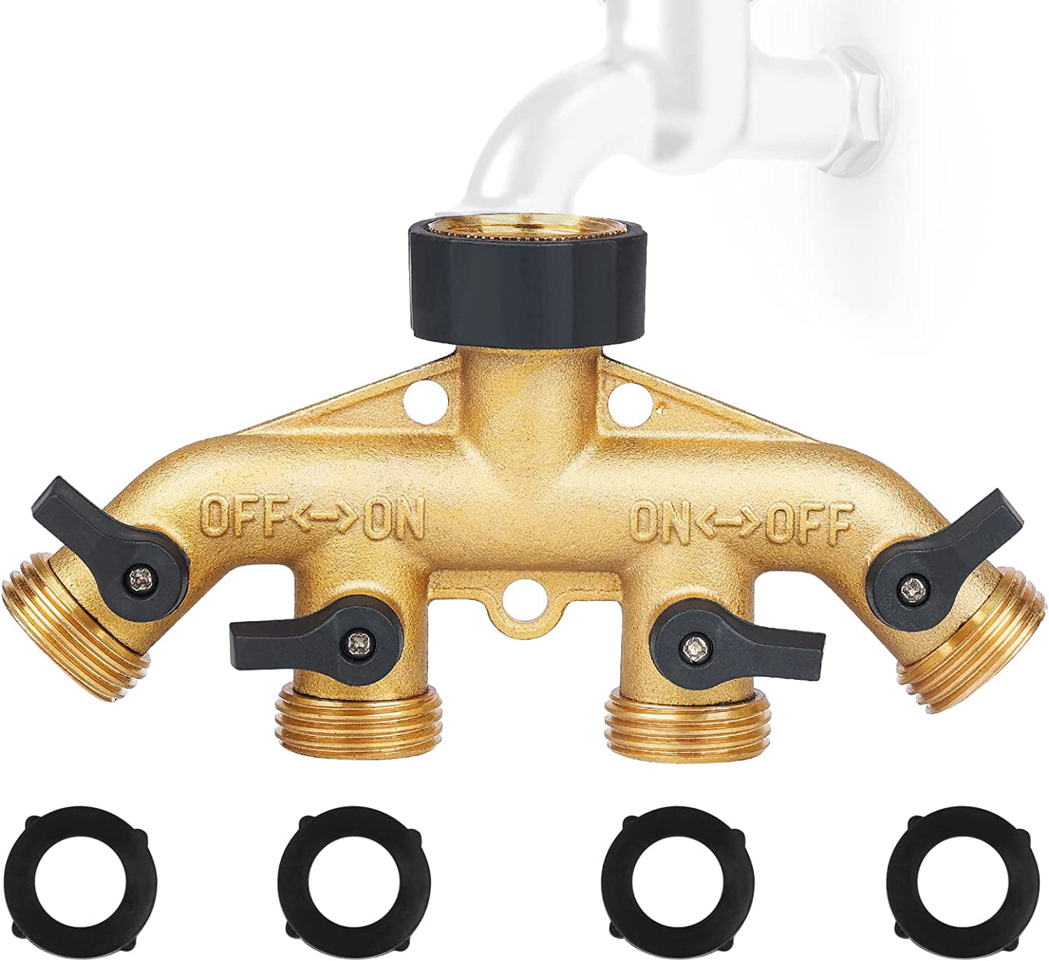 Garden Hose Splitter 4 Way Heavy Duty Brass Connector Tap Splitter ...