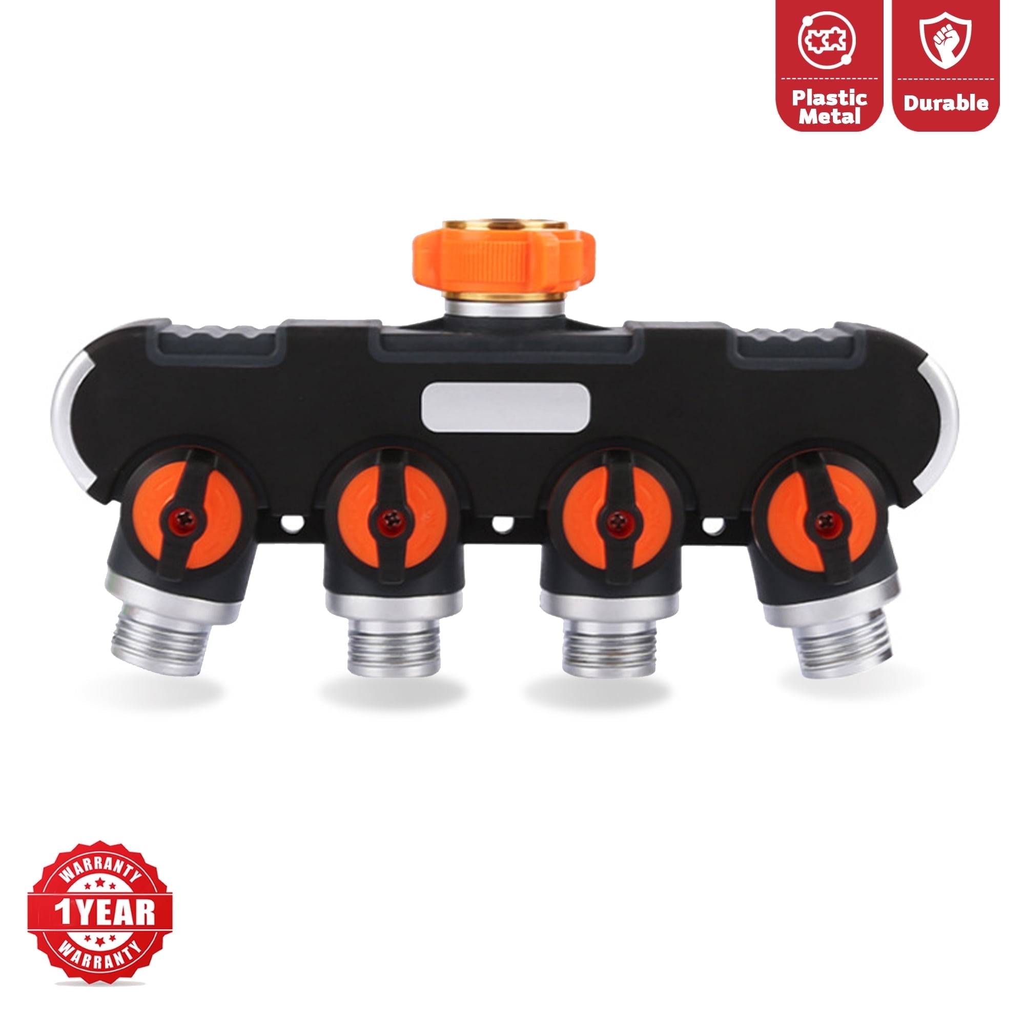 4 Way Hose Splitter, Heavy Duty Spigot Adapter with Shut-Off Valves ...