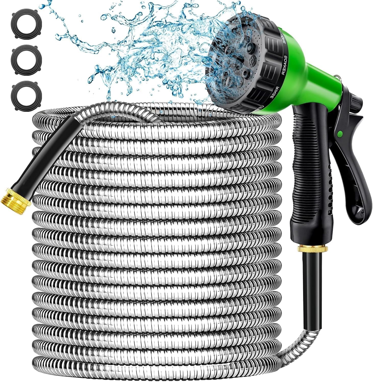 Garden Hose- Stainless Steel Water Hose with 10 Function Nozzle, No ...