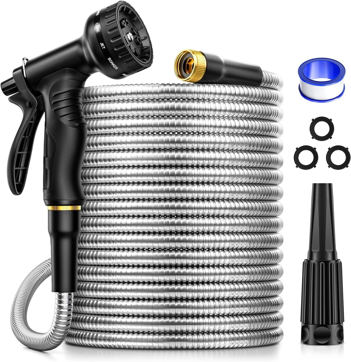 Garden Hose Water Hose 75 ft - 304 Stainless Steel Metal Hose with 10 ...