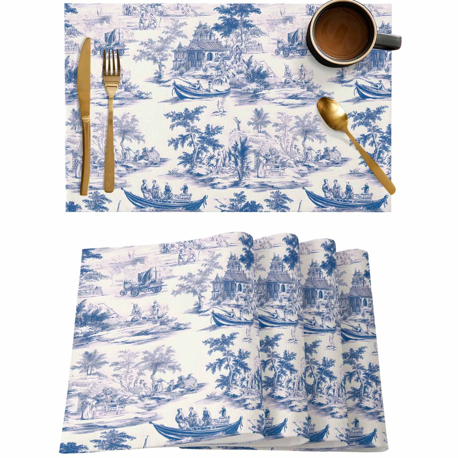 Garden House Boat Chinese Style Placemats Set of 4,Wipeable Washable ...