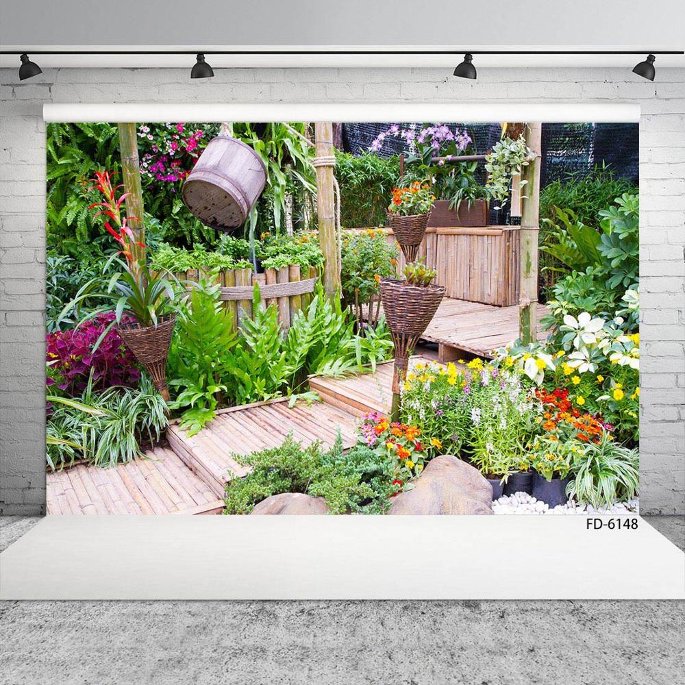 Garden House Plant Wooden Plank Photo Background Vinyl Cloth Backdrop ...