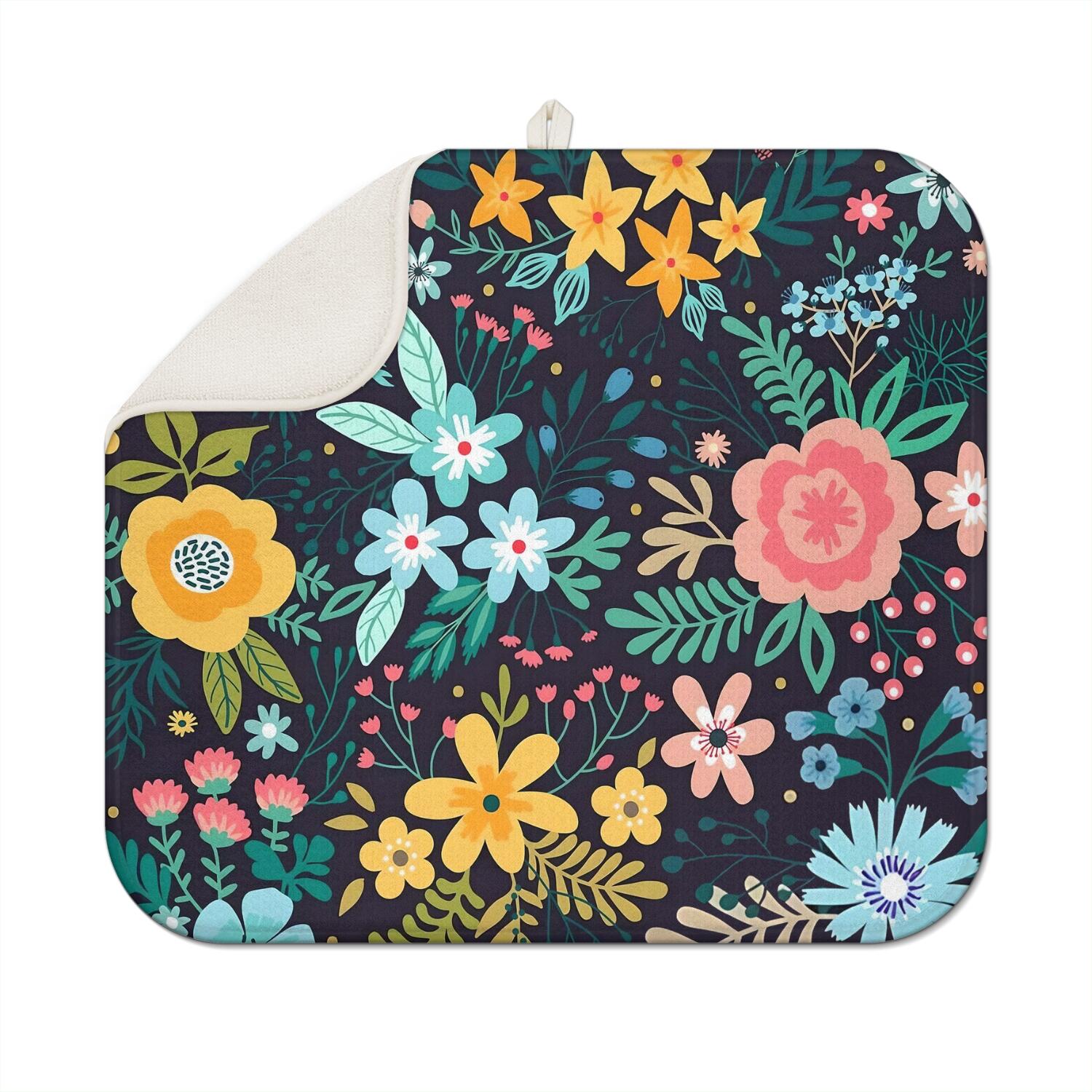 Garden Inspired Floral Coffee Mat – Durable Microfiber Spill Mat with ...