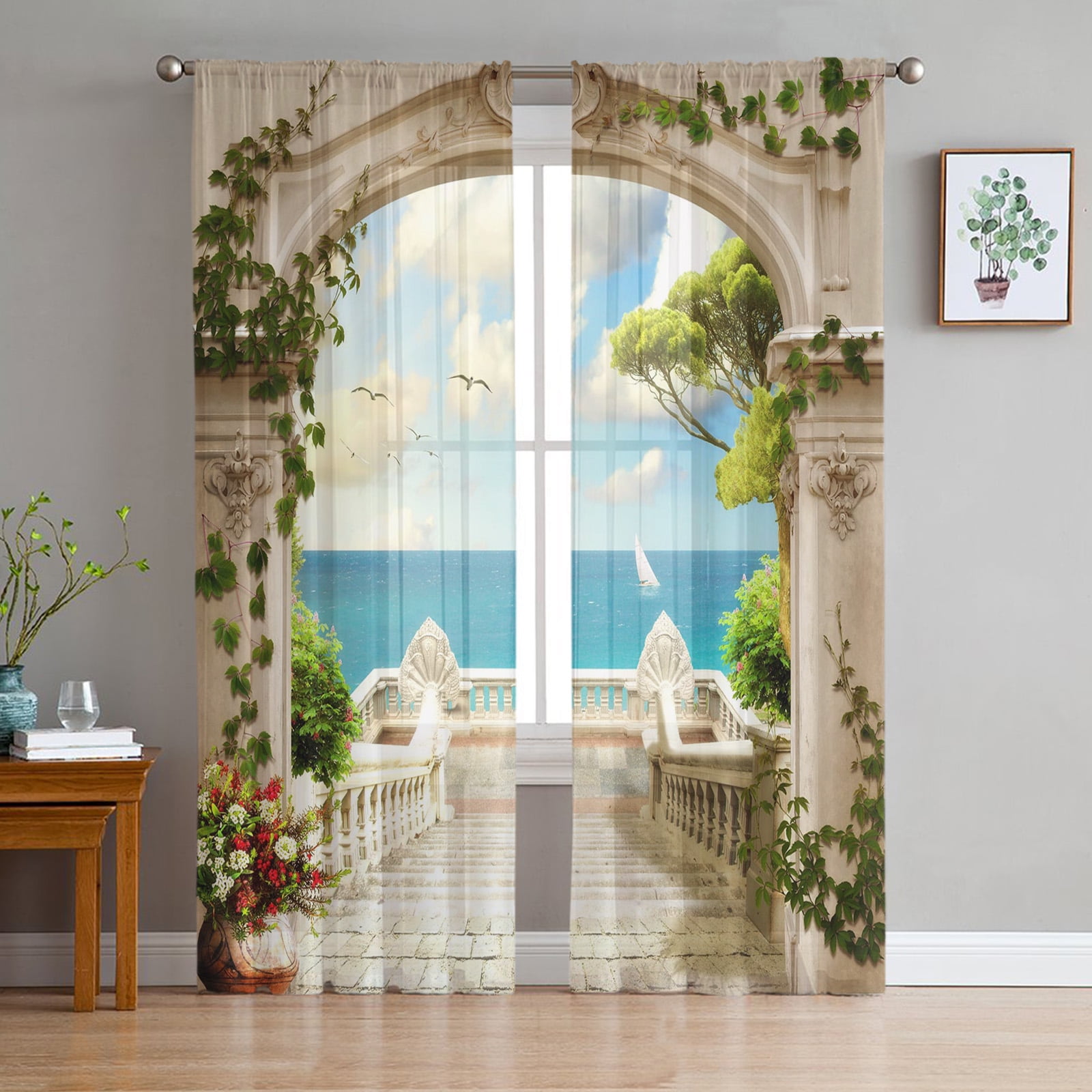 Garden Italian Arch Architectural Flowers Street Tulle Curtains for ...