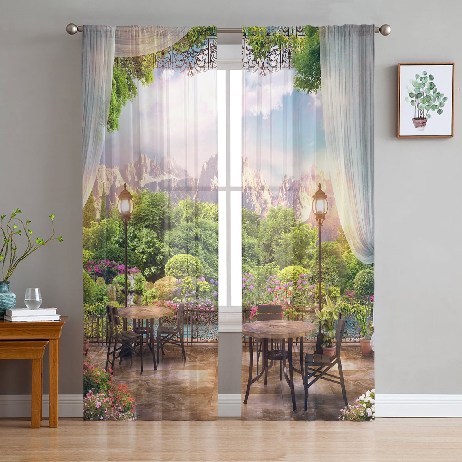 Garden Italian Arch Architectural Flowers Street Tulle Curtains for ...