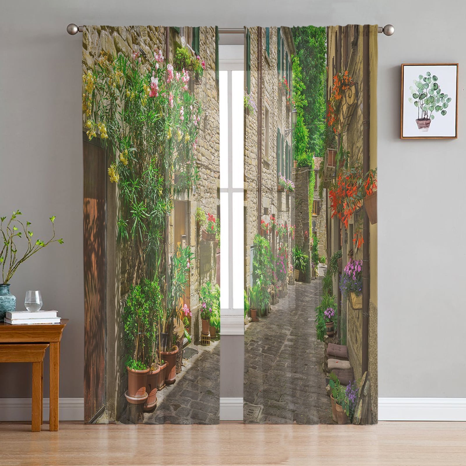 Garden Italian Arch Architectural Flowers Street Tulle Curtains for ...