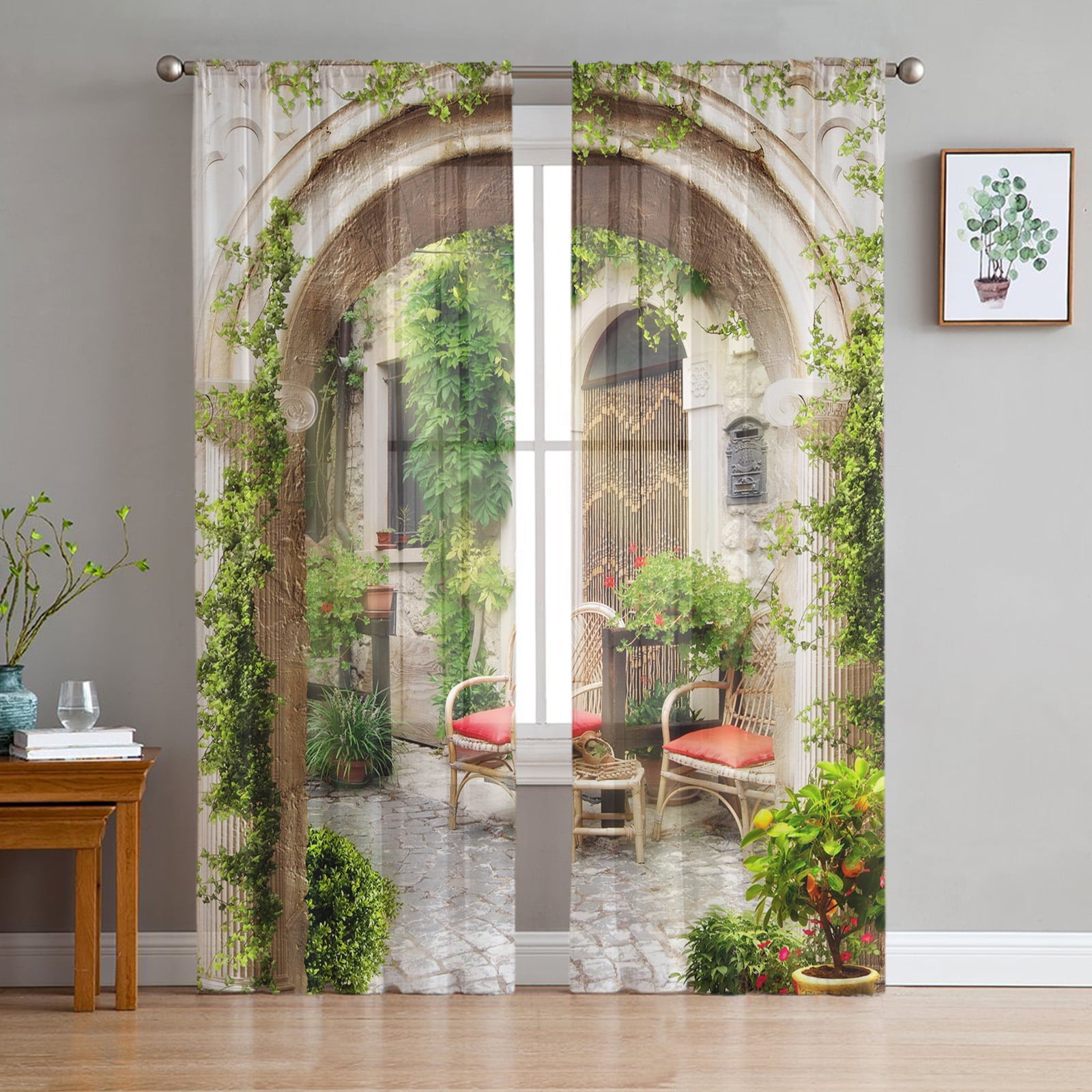 Garden Italian Arch Architectural Flowers Street Tulle Curtains for ...