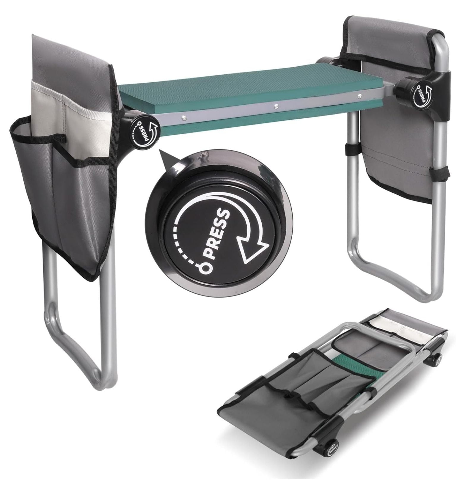 Garden Kneeler and Seat, 2-in-1 Folding Gardening Stool with Tool Pouch ...