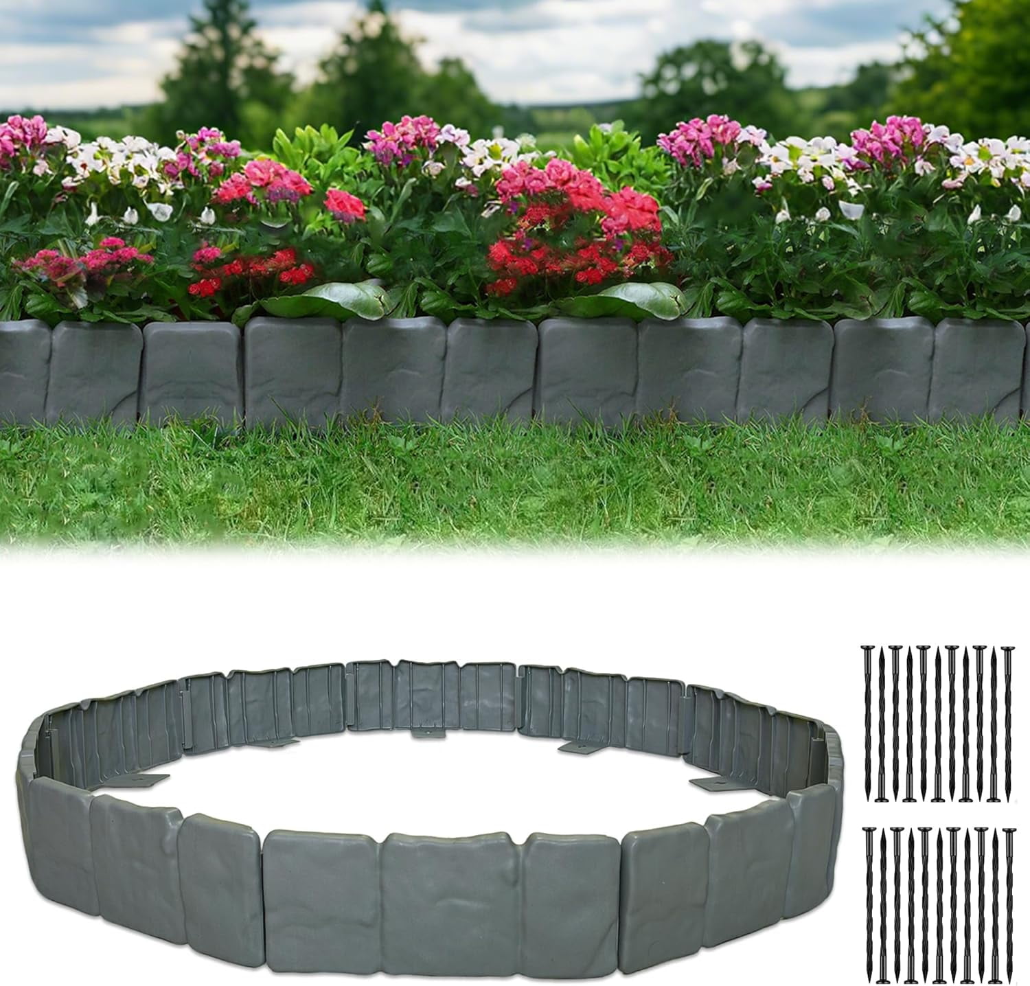 Garden Landscape Edging Border no dig, 20pcs Flower Bed Edging Borders ...