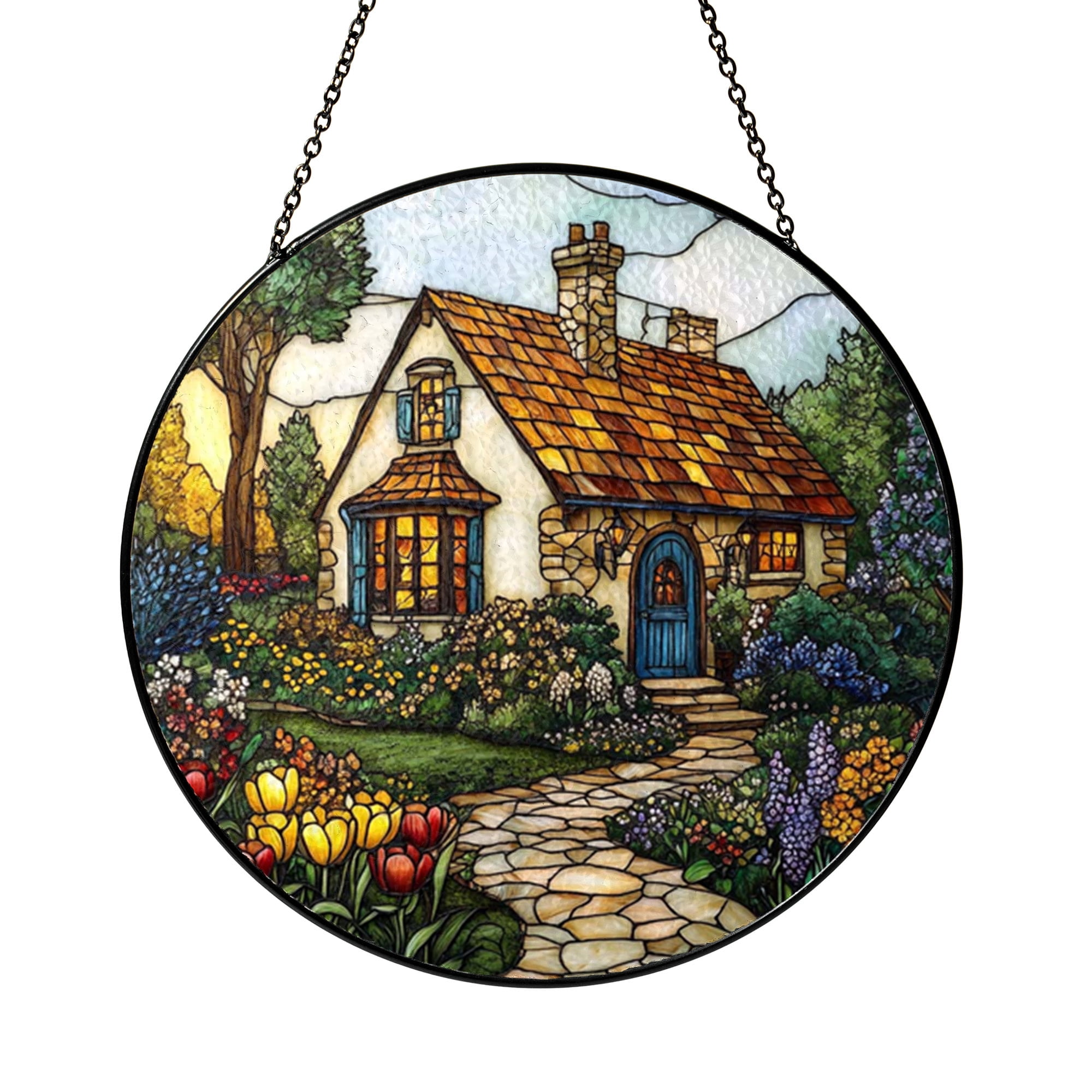 Garden Landscape Faux Stained Glass Window Decor - Walmart.com