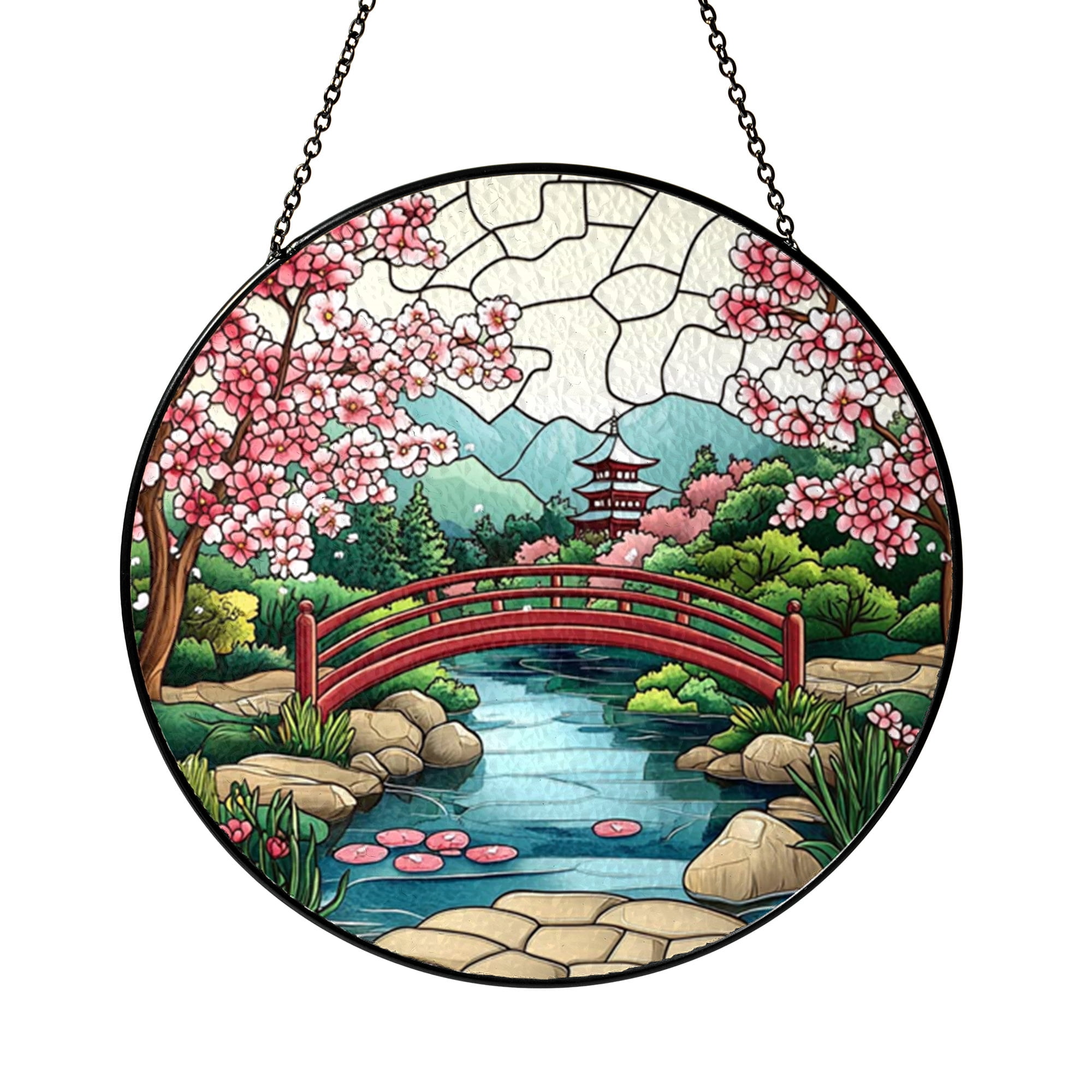 Garden Landscape Faux Stained Glass Window Hanging2001 - Walmart.com