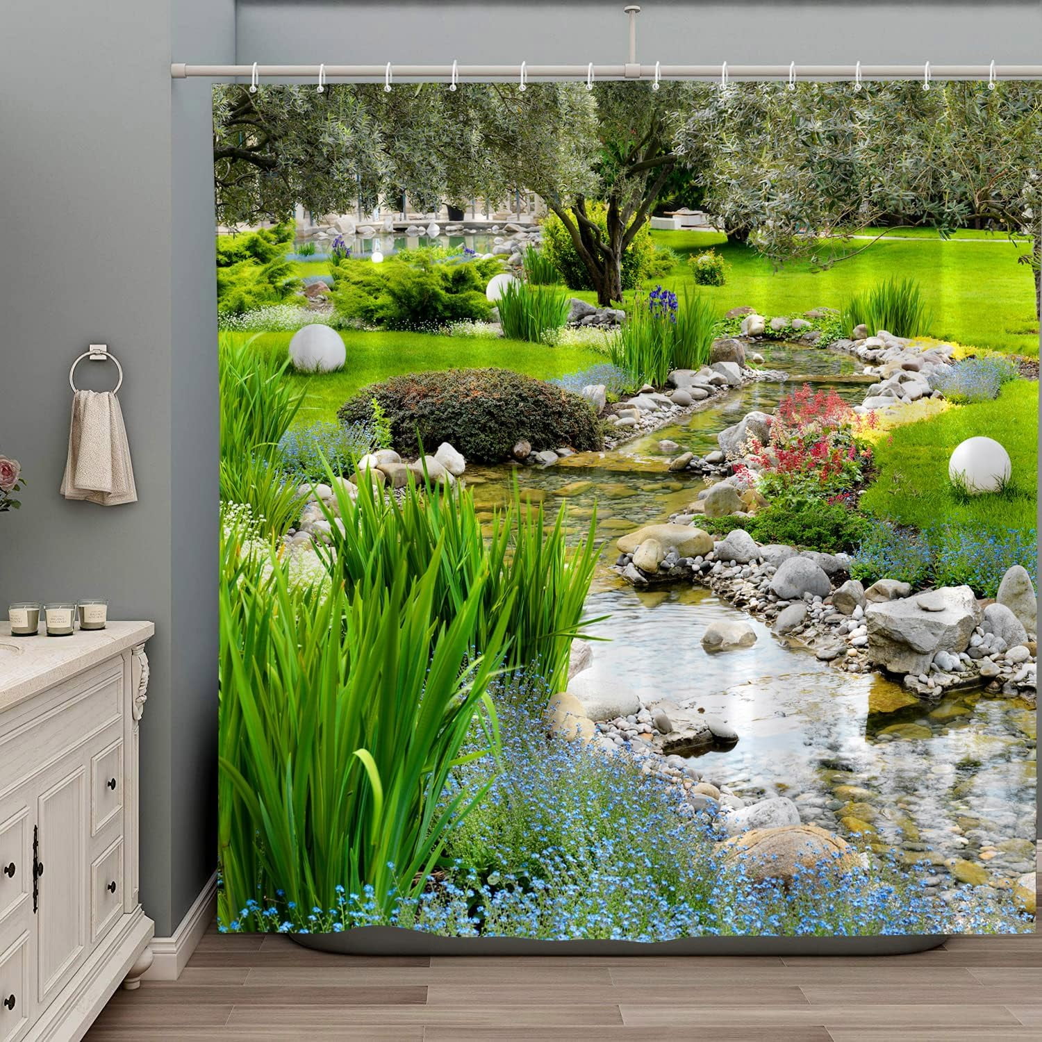Garden Landscape Shower Curtain Colorful Floral Spring Summer Nature ...