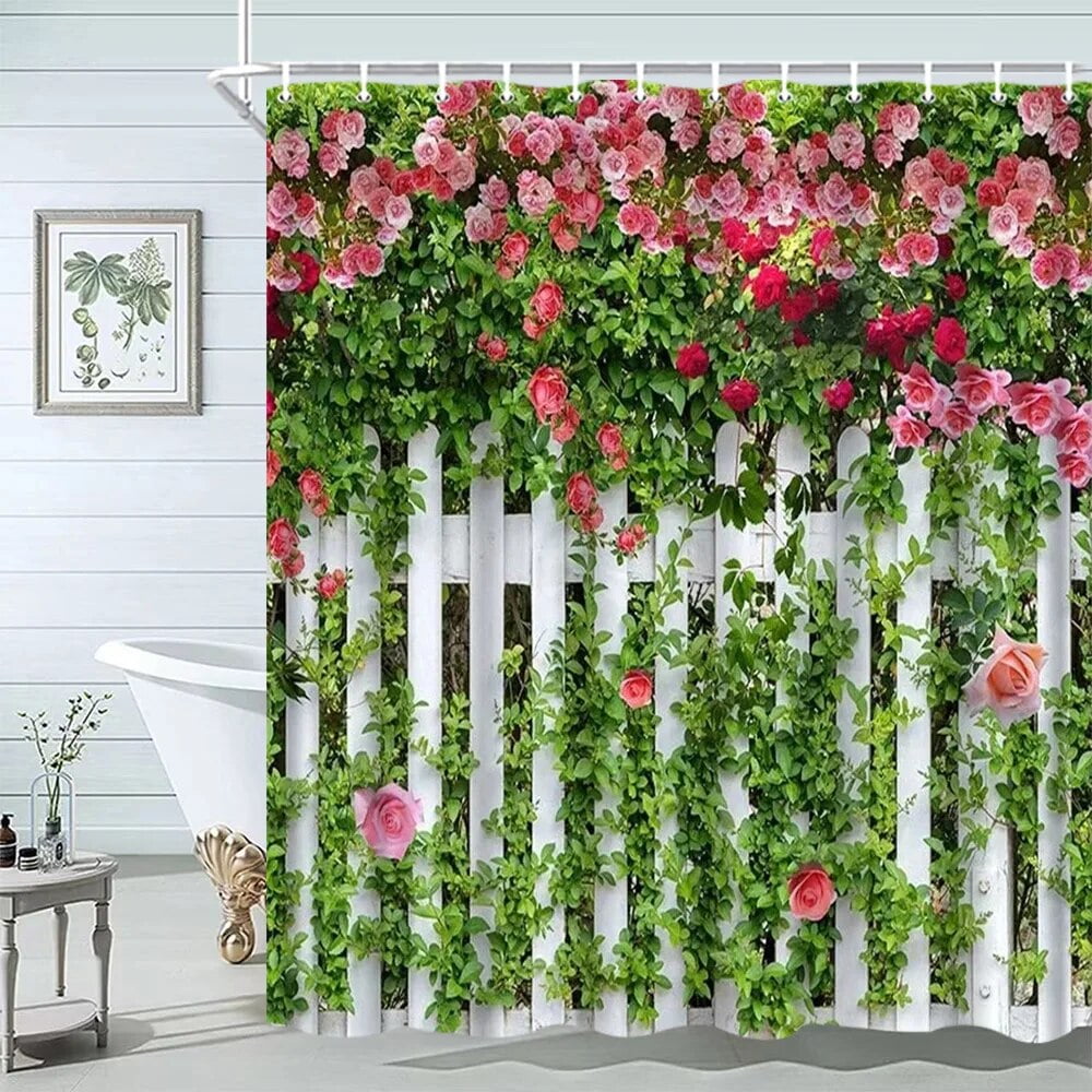 Garden Landscape Shower Curtains Spring Flowers Forest Deer Seaside ...