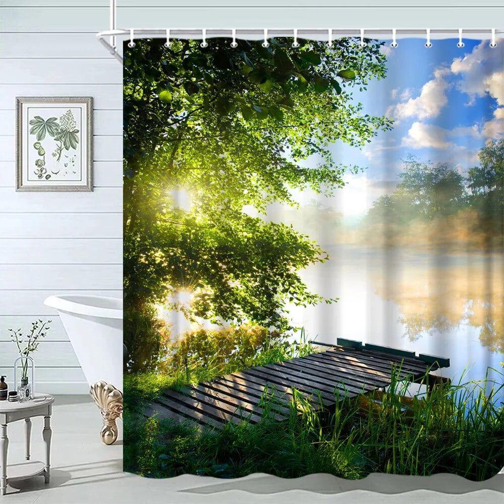 Garden Landscape Shower Curtains Spring Flowers Forest Deer Seaside ...