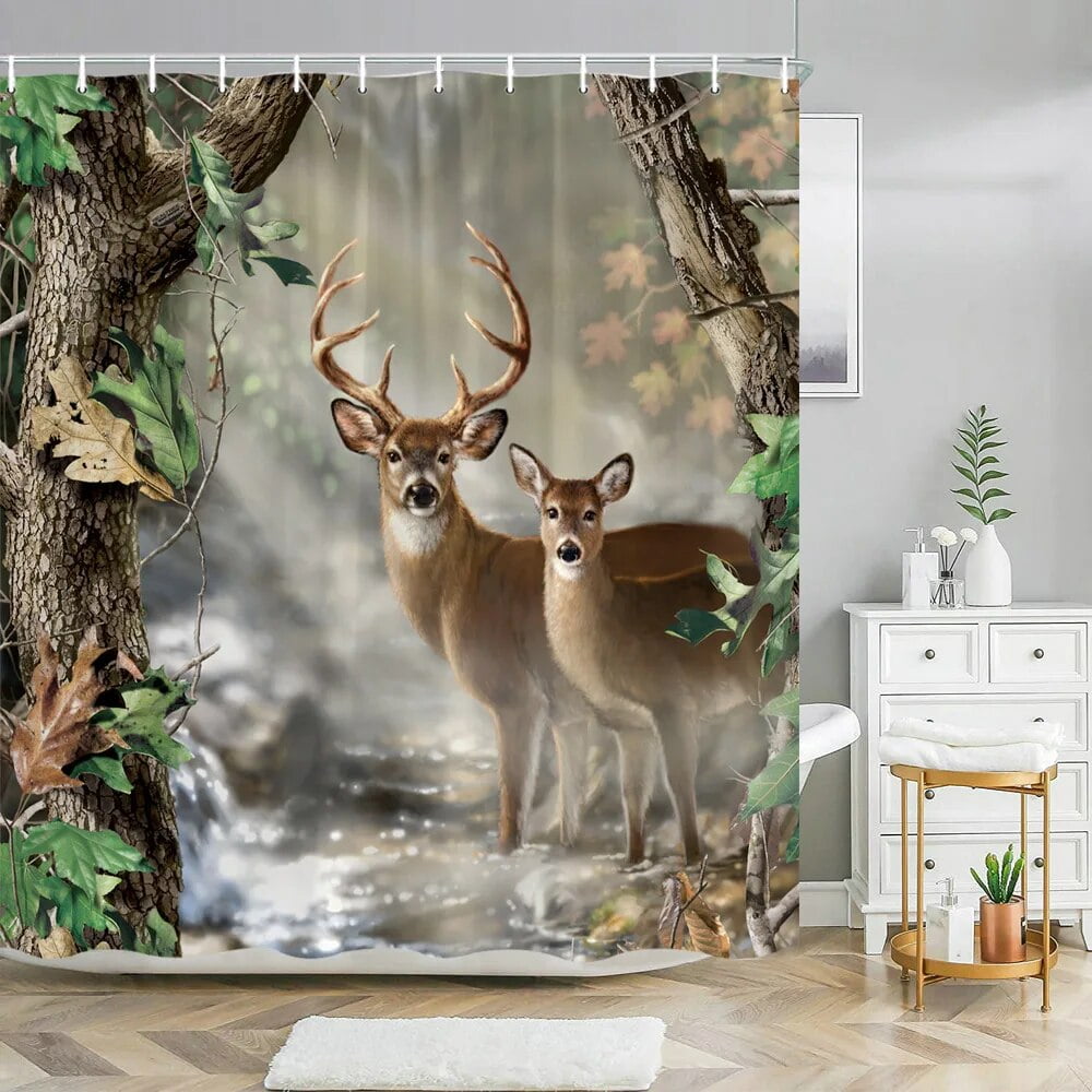 Garden Landscape Shower Curtains Spring Flowers Forest Deer Seaside ...