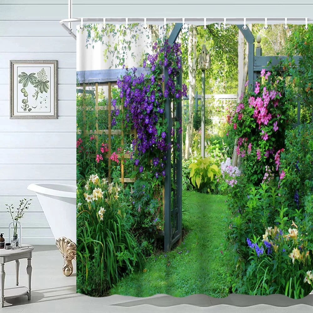 Garden Landscape Shower Curtains Spring Flowers Forest Deer Seaside ...