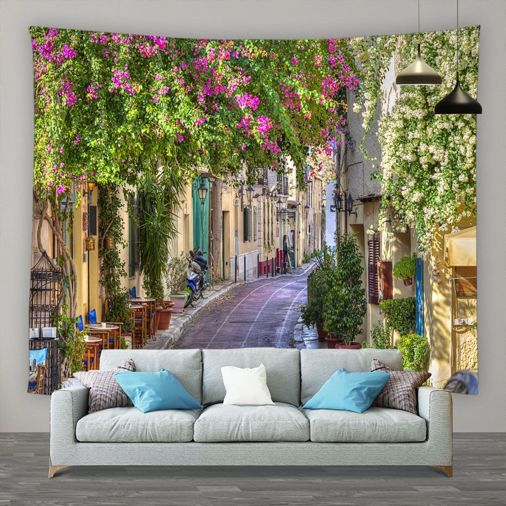 Garden Landscape Tapestry Fence Nature Flowers Homeland Plants Modern ...