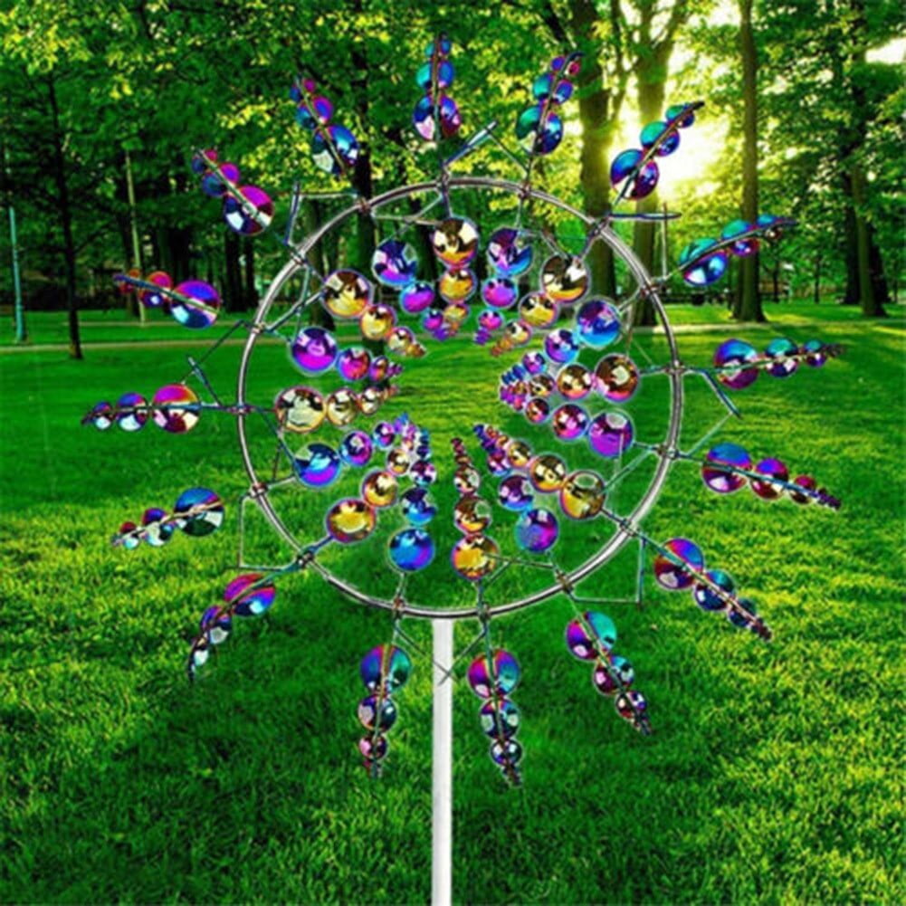 Garden Lawn Outdoor Decorative Wind Spinner Solar Powered Iron Windmill ...