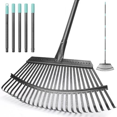 Garden Leaf Rake ,18.5" Wide Heavy Duty Leaf Rake with 25 Metal Tines ...
