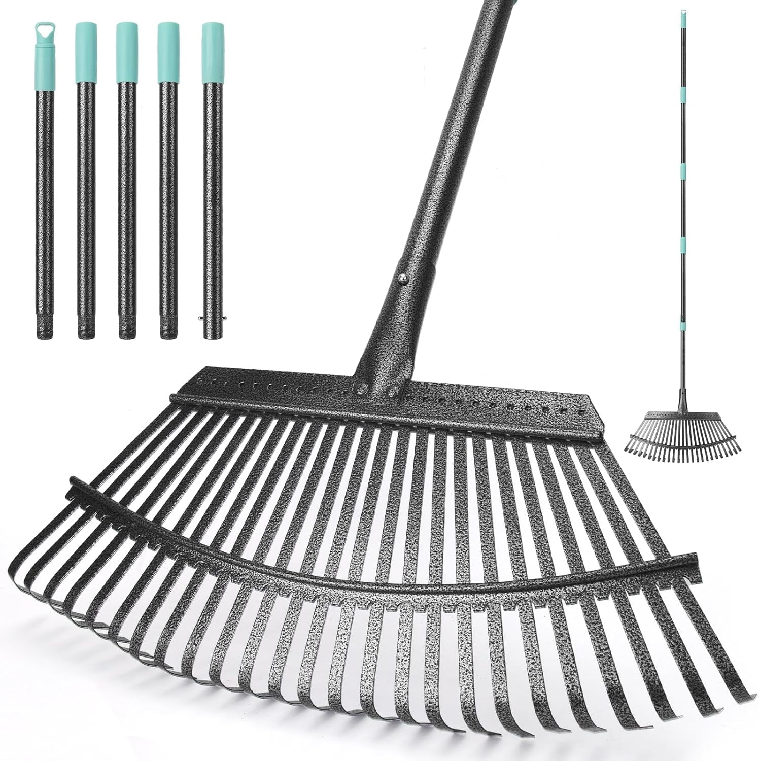 Garden Leaf Rake ,18.5" Wide Heavy Duty Leaf Rake with 25 Metal Tines ...